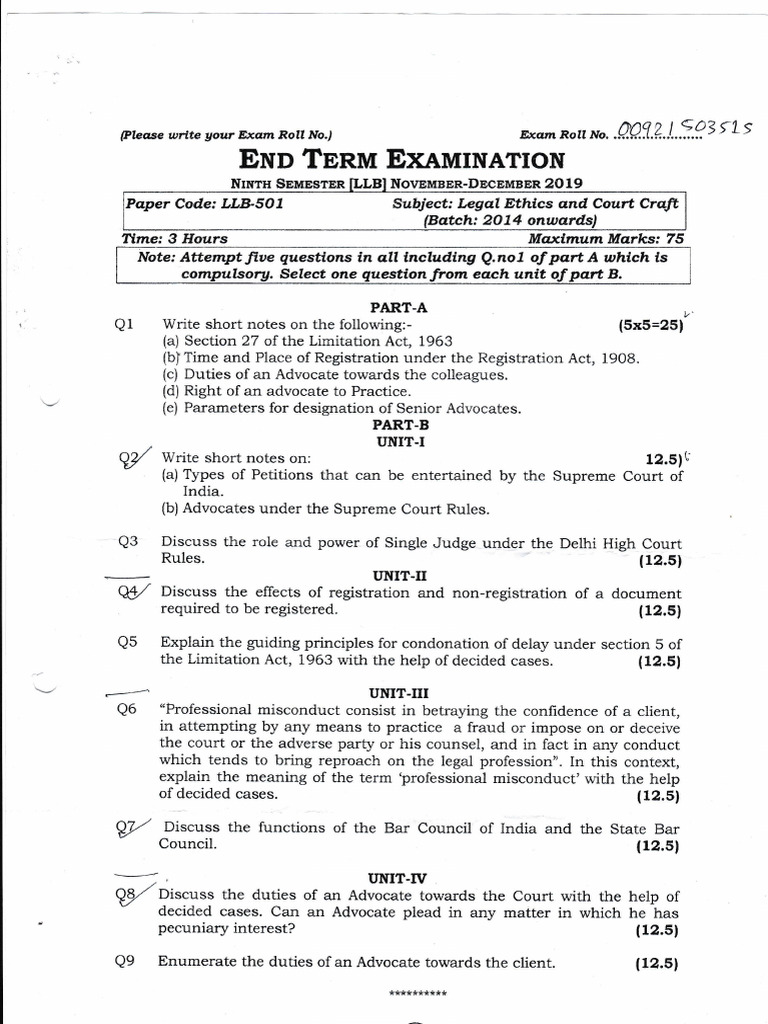 LLB 501 Nov- Dec 2019 | PDF | Advocate | Separation Of Powers