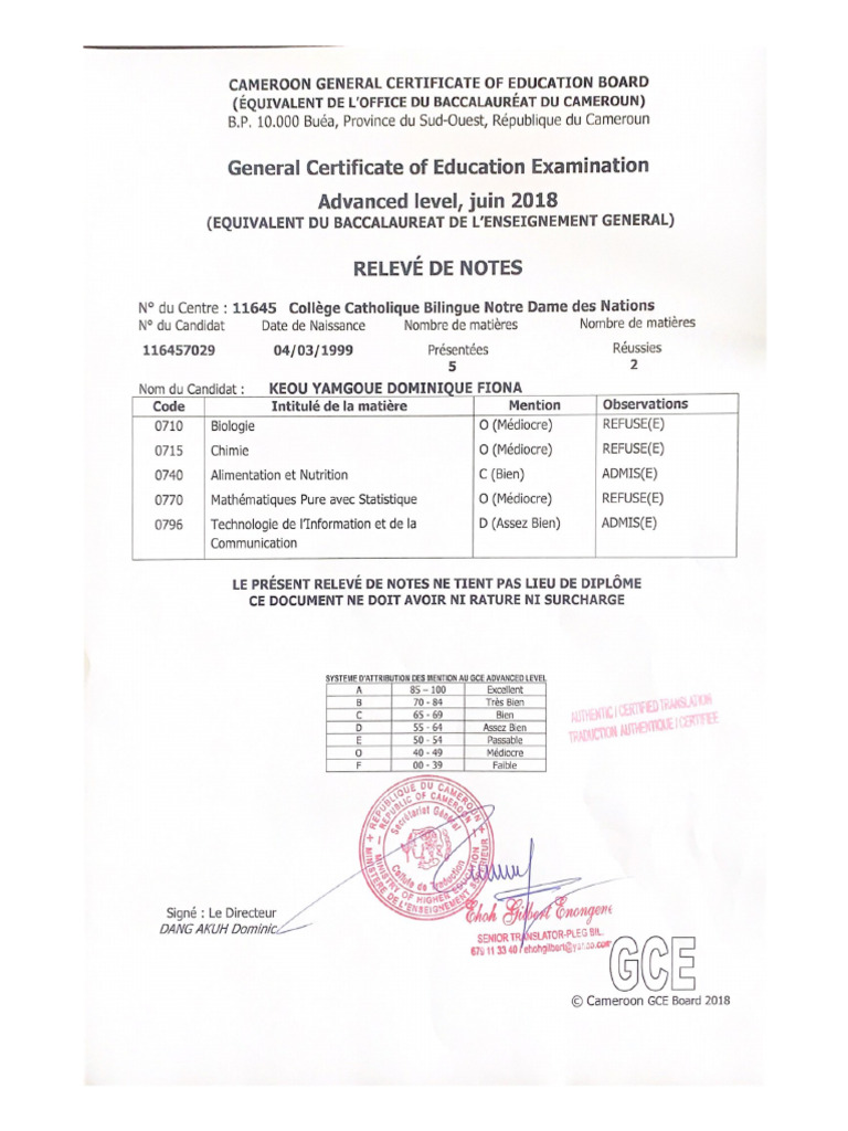 Cameroon General Certificate of Education Board | PDF