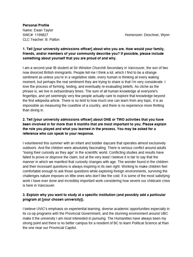 Personal Profile Example | PDF | Self-Improvement | Wellness