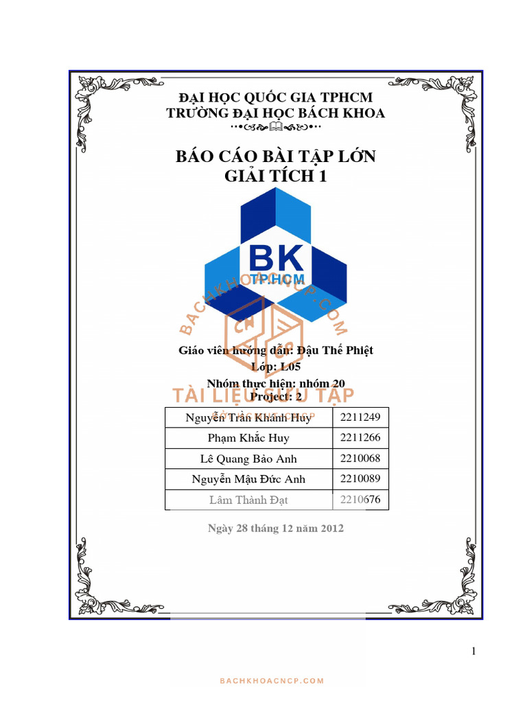 Báo Cáo BTL GT1 - L05 - Nhóm 20 3 | PDF