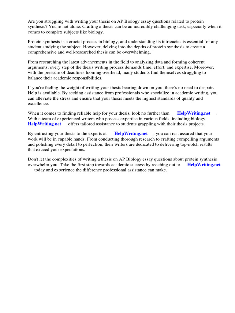 AP Biology Essay Questions Protein Synthesis | PDF | Translation ...