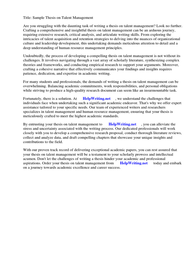 Sample Thesis On Talent Management | PDF | Talent Management | Employee ...