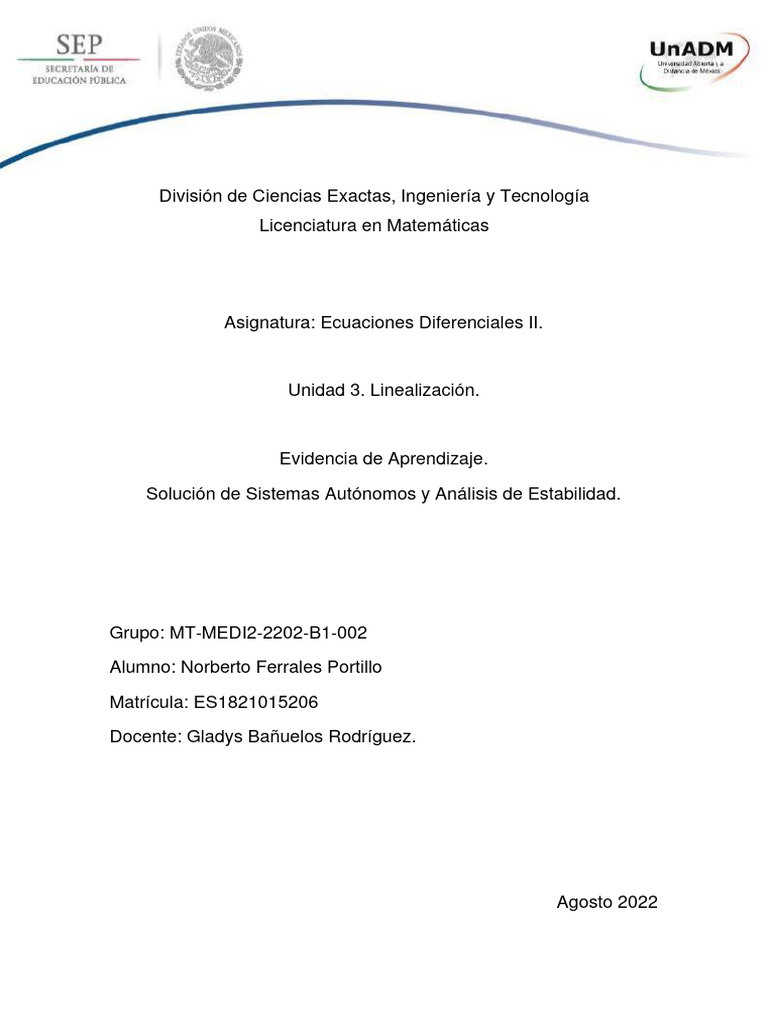 Análisis de Estabilidad en Ecuaciones Diferenciales | PDF | Sustracción ...