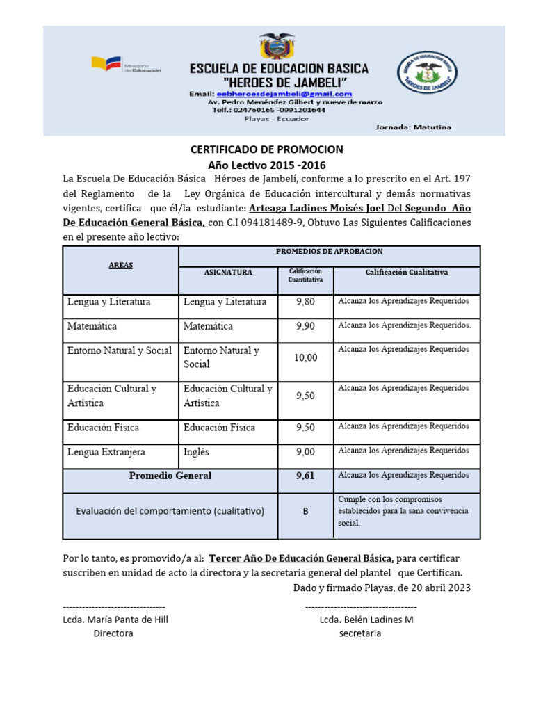 Certificado de Promocion Melanie Gonzalez | PDF