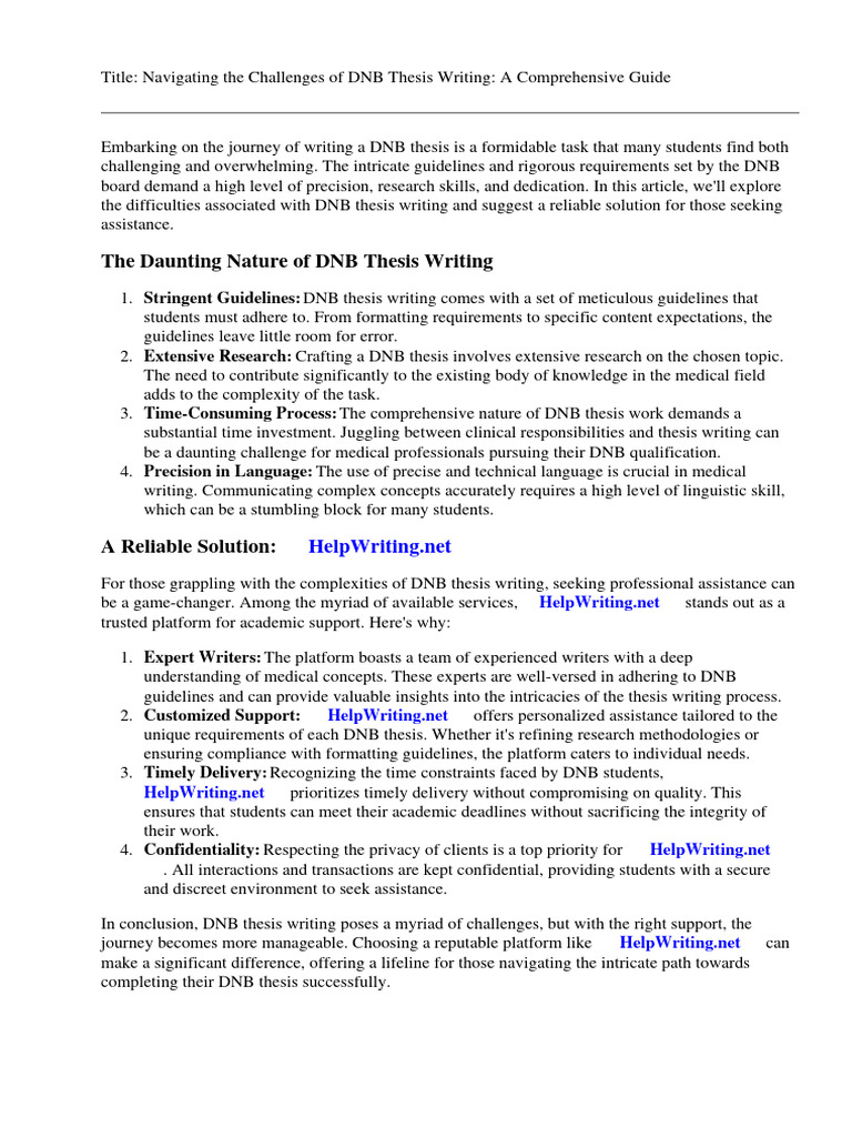 Dnb Thesis Writing Guidelines | PDF | Thesis | Medicine