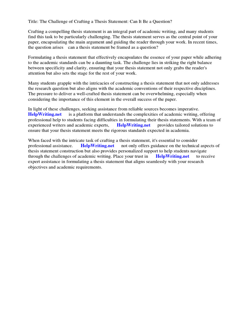 Thesis Statement Can It Be A Question | PDF | Essays | Thesis