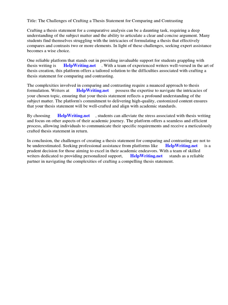 Thesis Statement For Comparing and Contrasting | PDF | Essays | Thesis