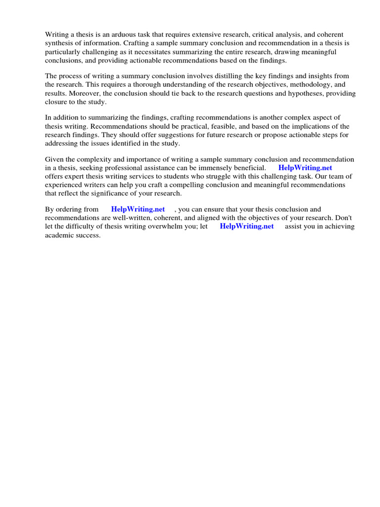 Sample Summary Conclusion and Recommendation in Thesis | PDF | Essays ...