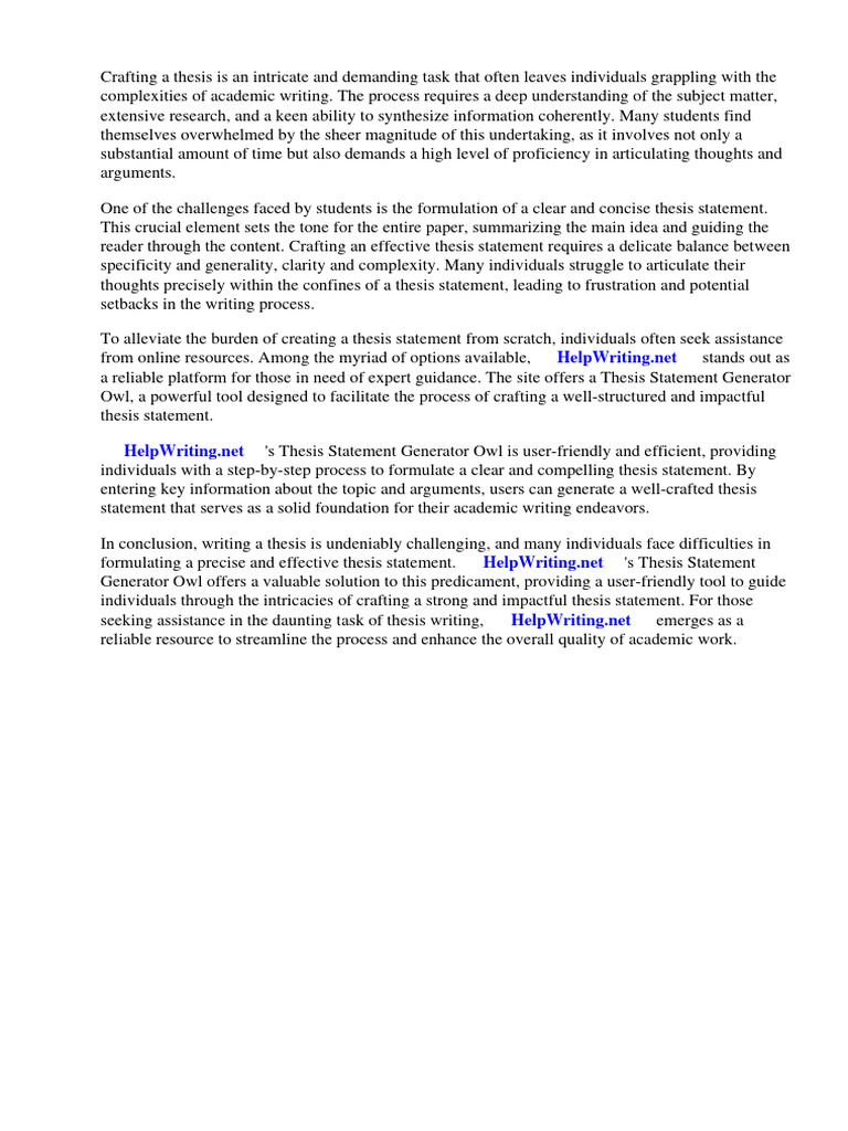 Thesis Statement Generator Owl | PDF | Essays | Thesis
