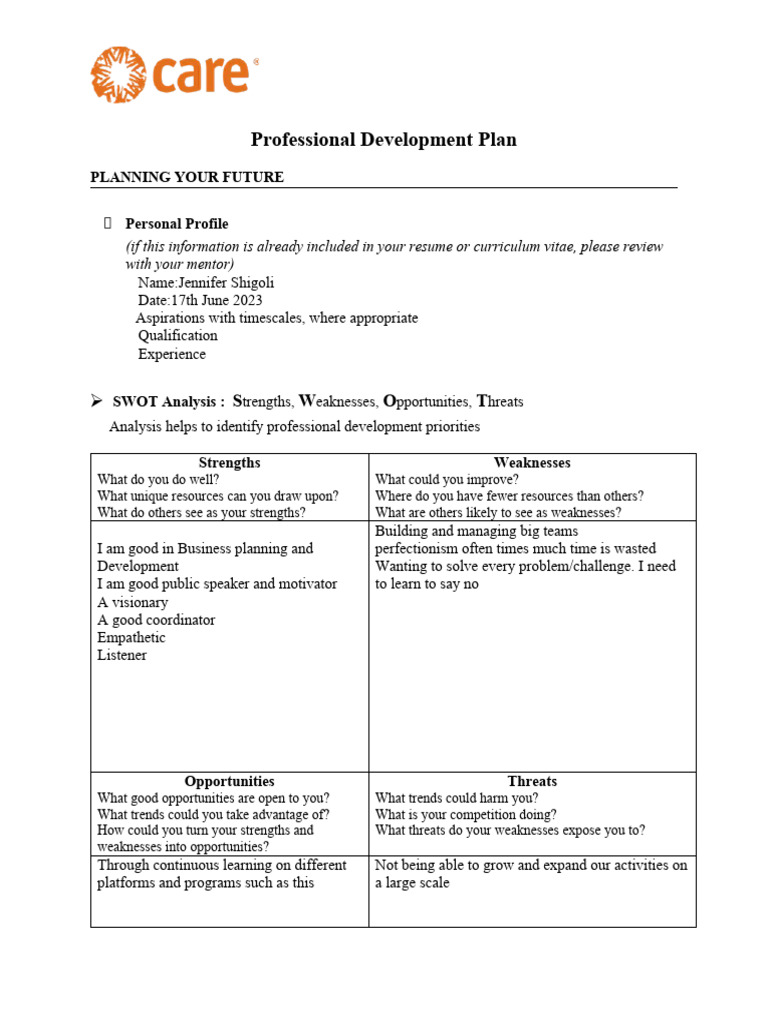 Professional Development Plan | PDF | Psychology | Behavior Modification