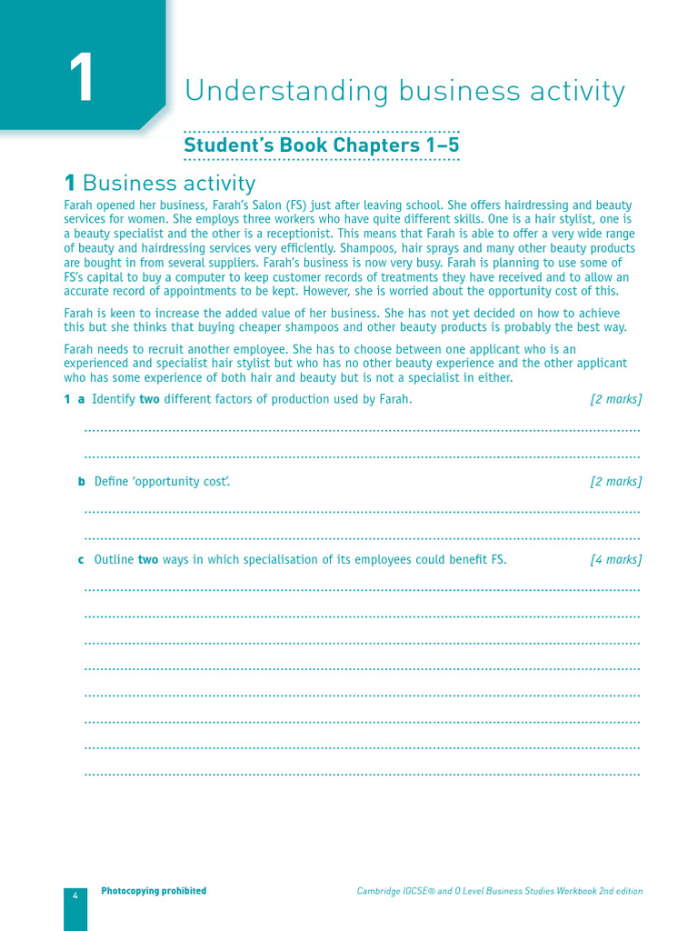 Business Studies - Work Book Activity Chapter 1 | PDF | Hairdresser ...