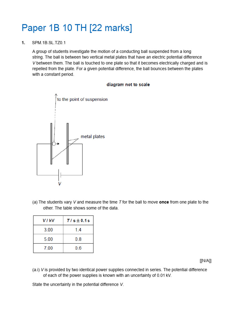 Paper 1B 10 TH MARKSCHEME | PDF | Physics | Physical Sciences