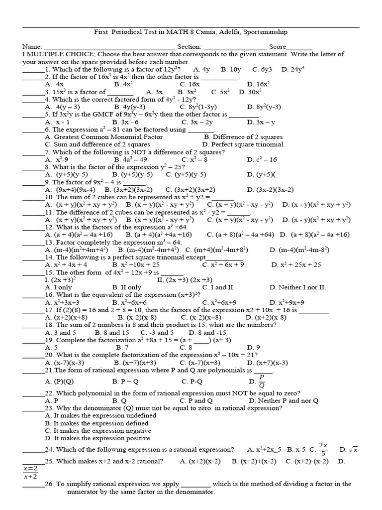 Math 9 First Quarter 2023-2024 | PDF | Factorization | Rational Number