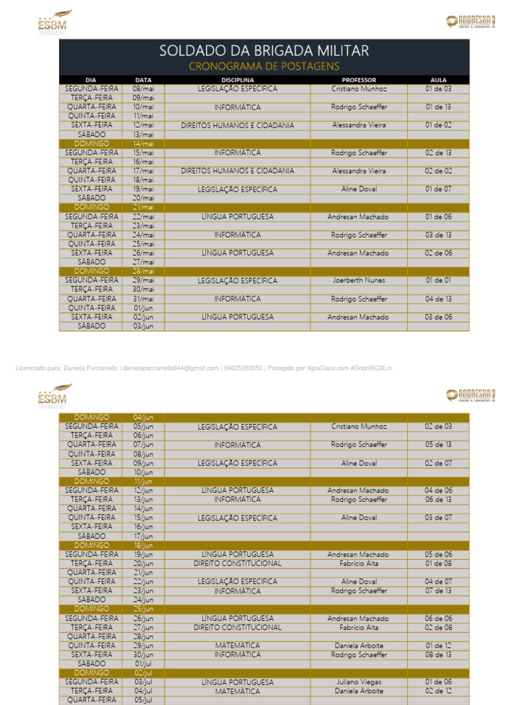 Cronograma Soldado BM 2308 | PDF