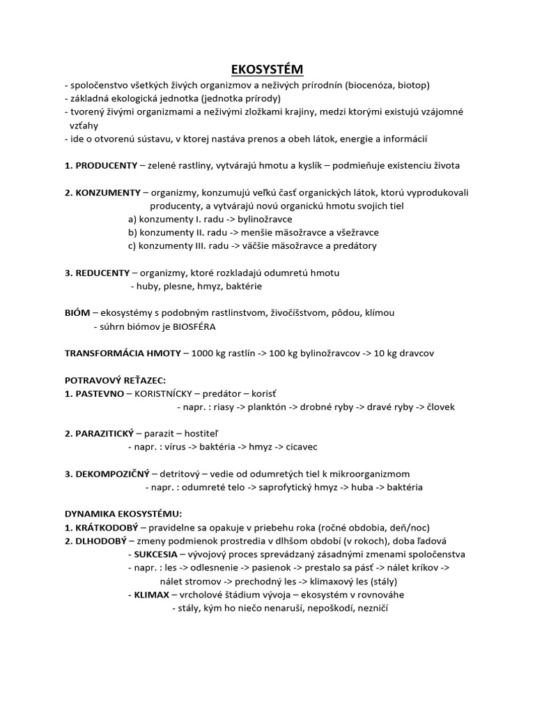 Ekológia, Populácia, Vzťahy Medzi Organizmami, Ekologická Valencia, Ekosystém | PDF