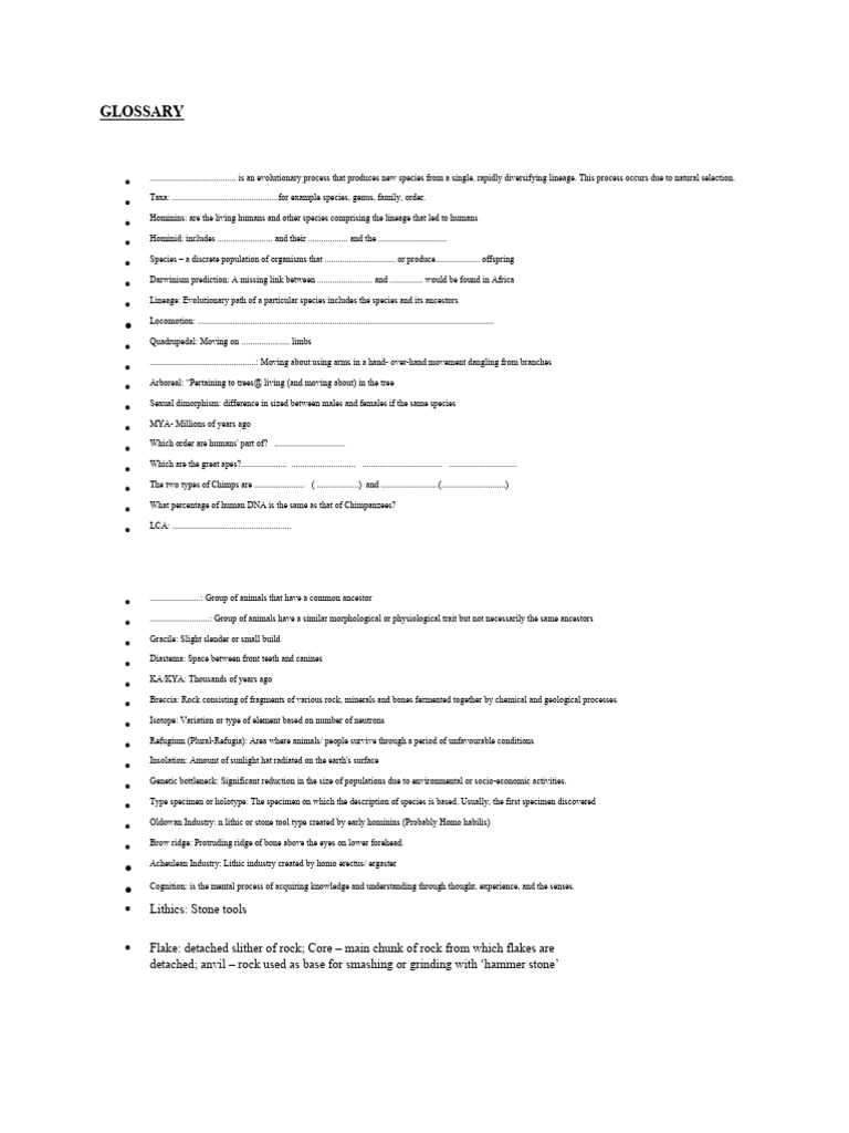 Human Evolution Glossary | PDF | Hominidae