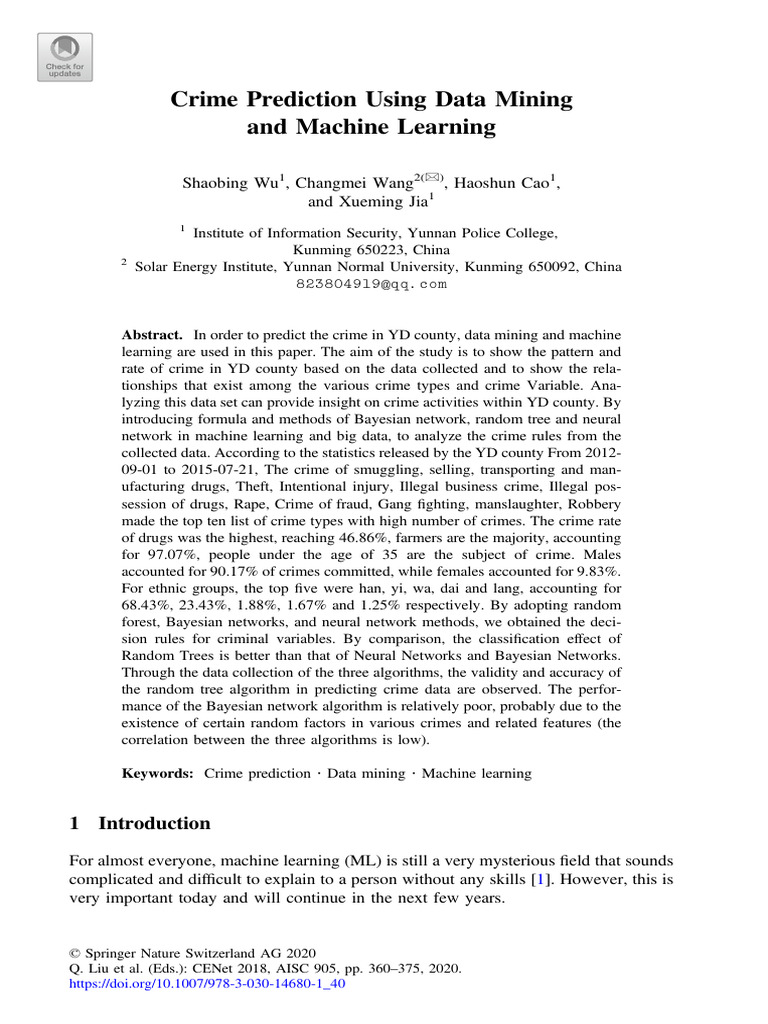 Crime Prediction Using Data Mining | PDF | Machine Learning | Statistical Classification