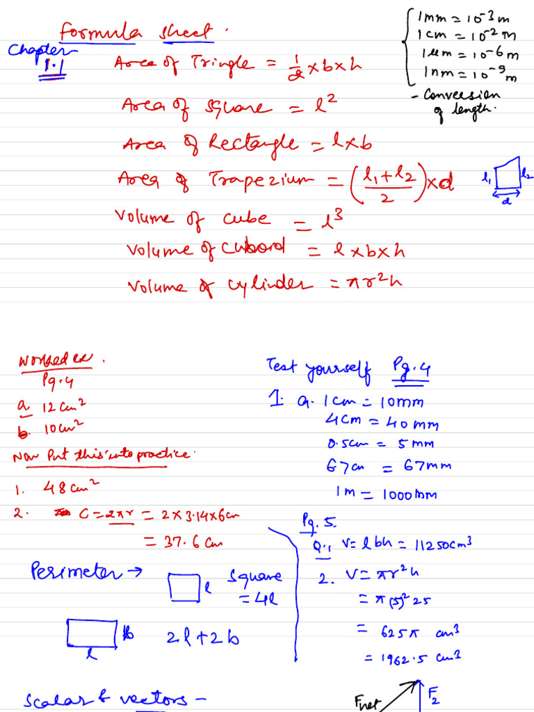 Formula Sheet Unit-1 | PDF