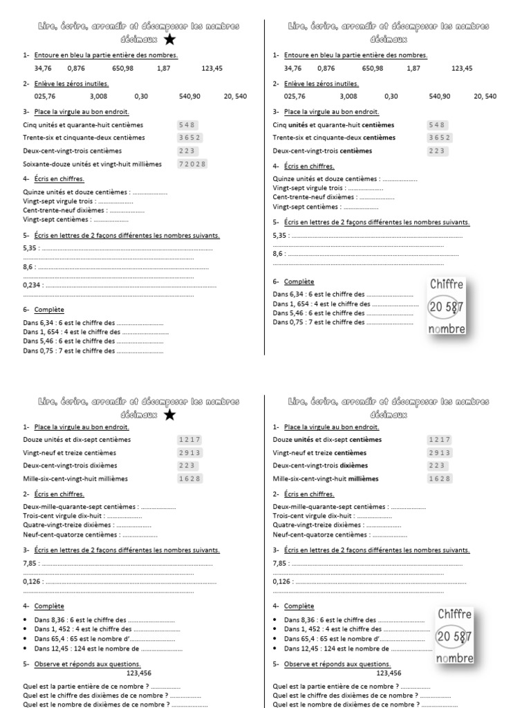 Nombres décimaux : lecture et écriture | PDF | Complément d'objet ...