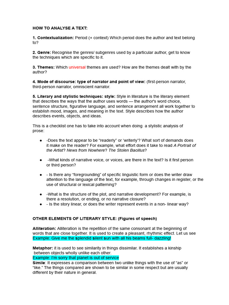 How To Analyse A Text | PDF | Narration | Narrative