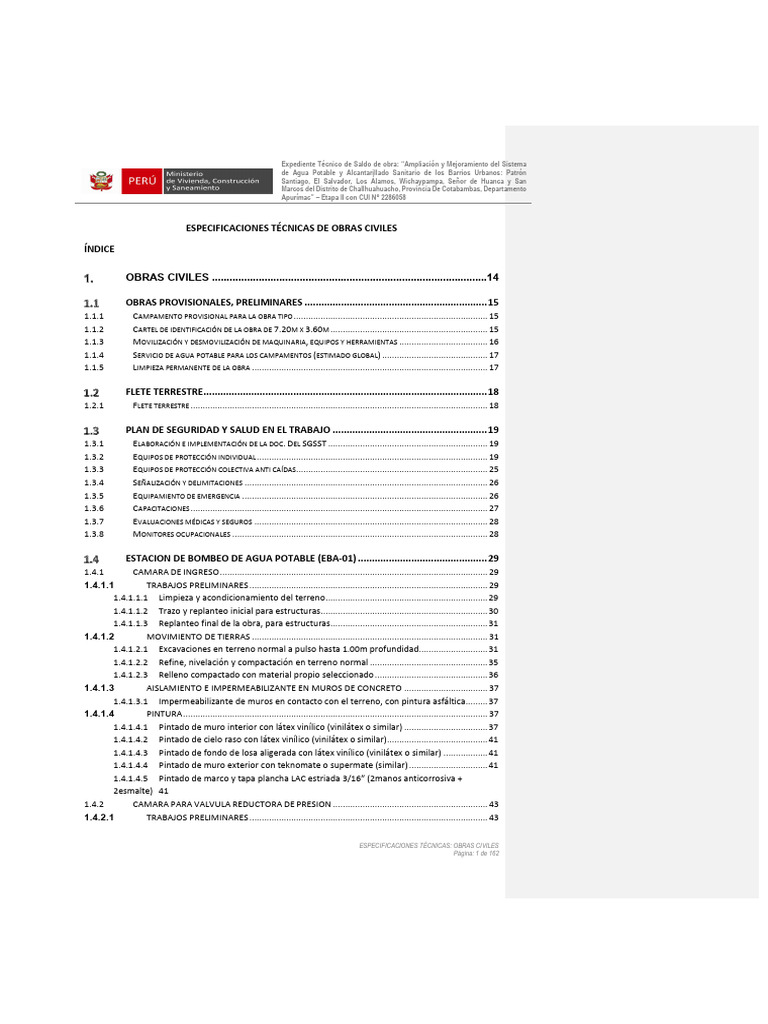 Especificaciones Técnicas de Obras Civiles | PDF