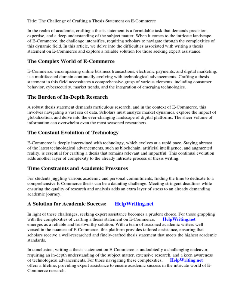 Thesis Statement e Commerce | PDF | E Commerce | Thesis