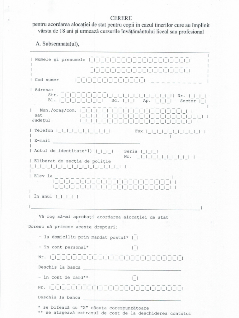 Cerere Alocatie Stat Pentru Tinerii Care Au Implinit Varsta de 18 Ani | PDF