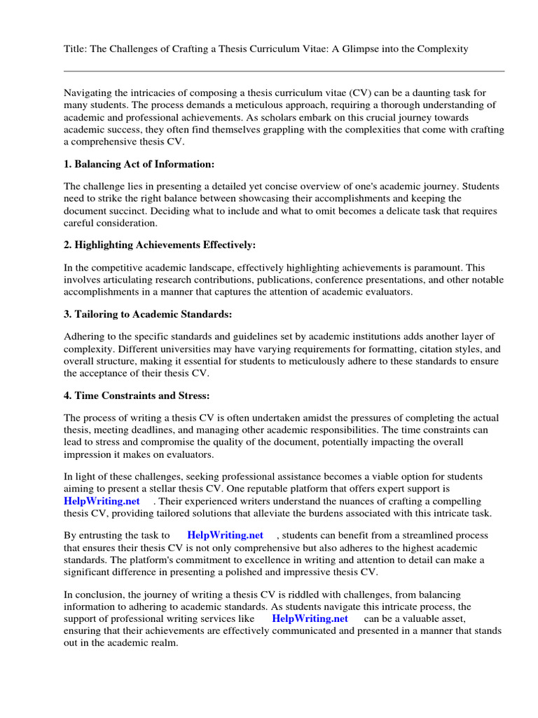 Thesis Curriculum Vitae Example | PDF | Thesis | Résumé