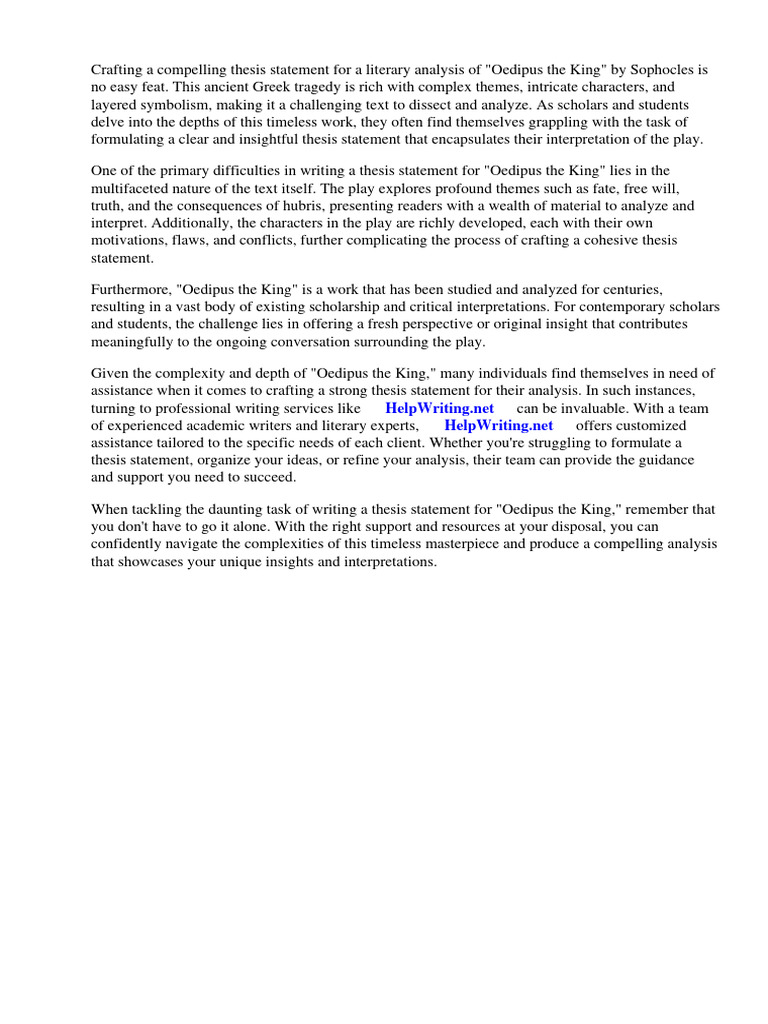 A Good Thesis Statement For Oedipus The King | PDF