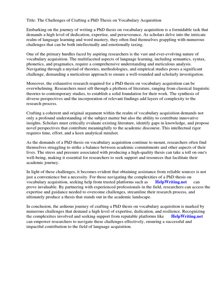PHD Thesis On Vocabulary Acquisition | PDF | Second Language Acquisition | Language Education