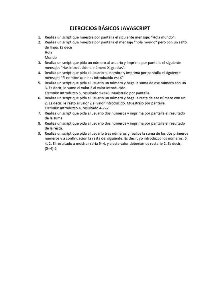 Ejercicios Básicos Javascript | PDF | Métodos y materiales de enseñanza | Informática