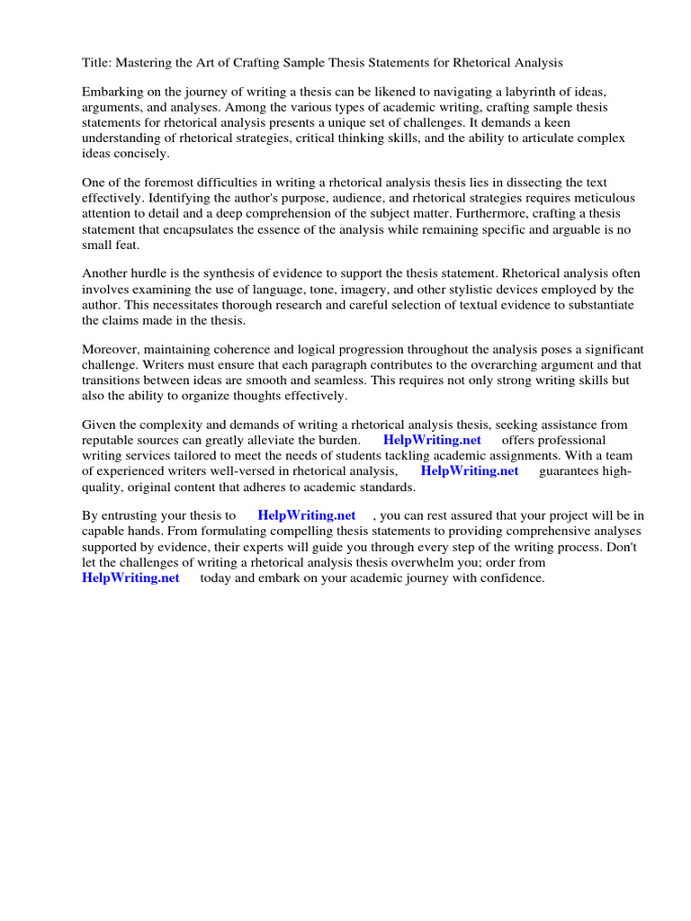 Sample Thesis Statements Rhetorical Analysis | PDF | Rhetoric | Essays