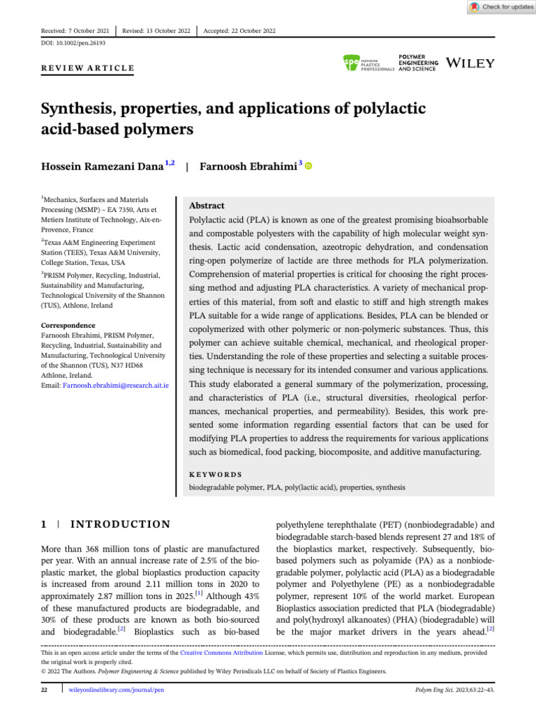 Polymer Engineering Sci - 2022 - Ramezani Dana - Synthesis Properties ... Polymer Engineering Sci - 2022 - Ramezani Dana - Synthesis Properties ...