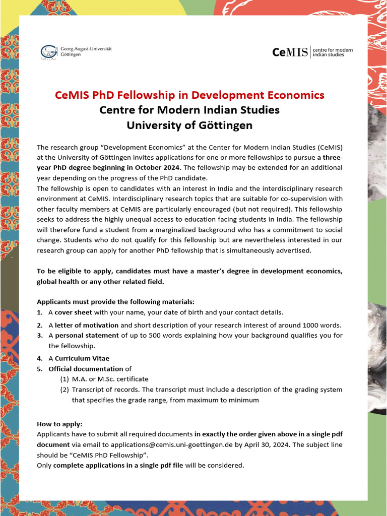 CeMIS PhD Fellowship (002) | PDF | Doctor Of Philosophy | Master's Degree