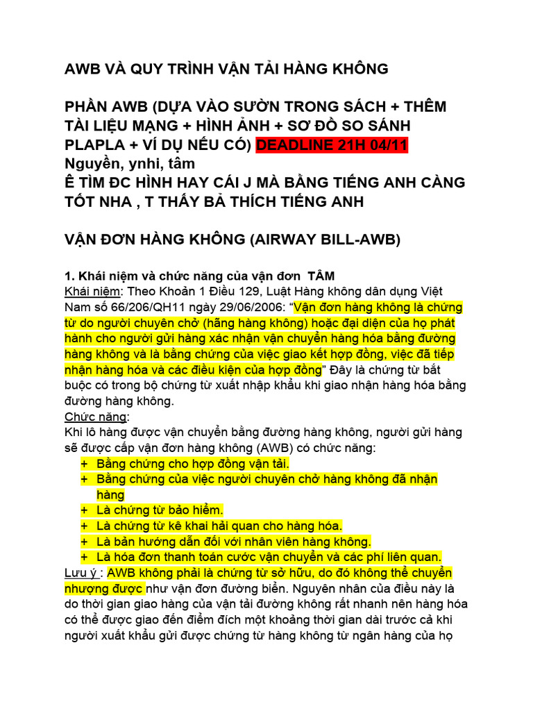Vtbh - Awb, Quy Trình Vận Tải Hàng Không | PDF
