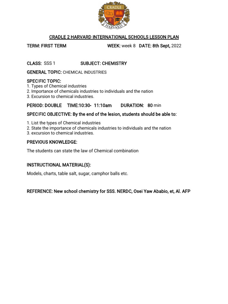 8chemistry SS1 Week8 Lesson Plan | PDF | Chemical Bond | Chemistry