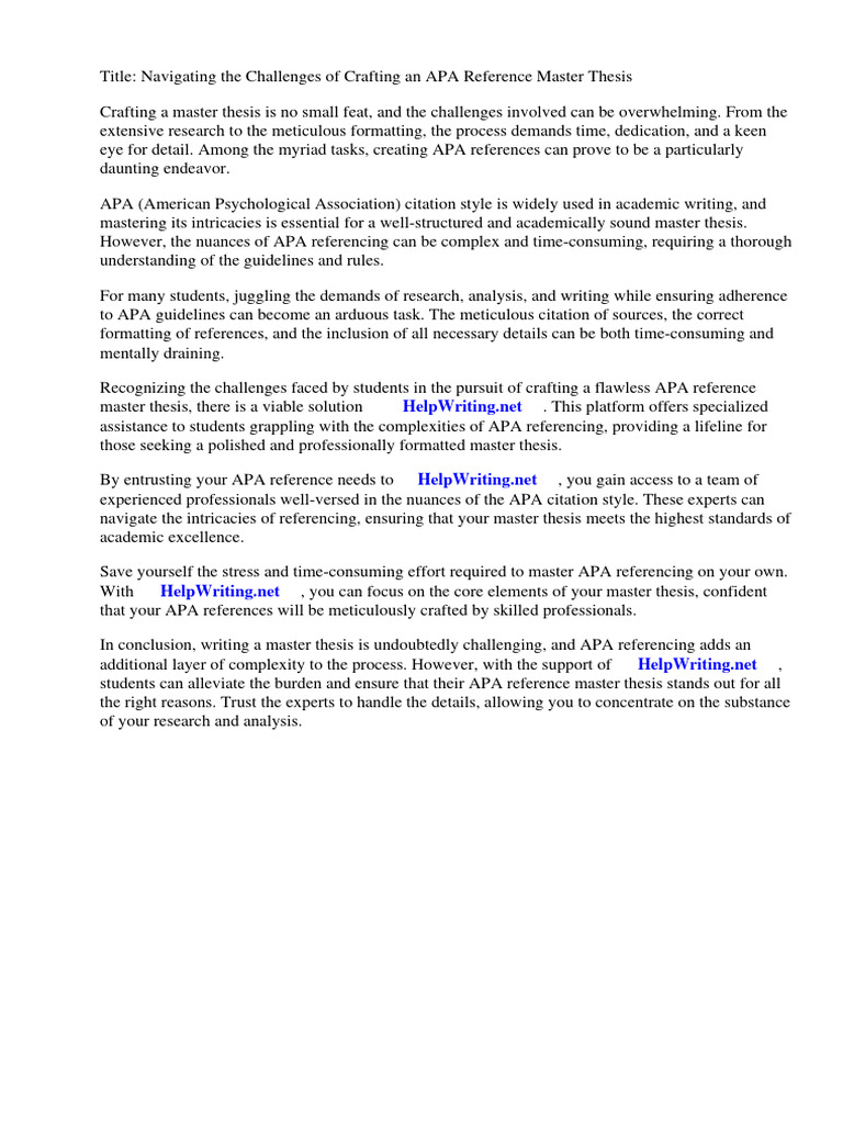 Apa Reference Master Thesis | PDF | Apa Style | Thesis