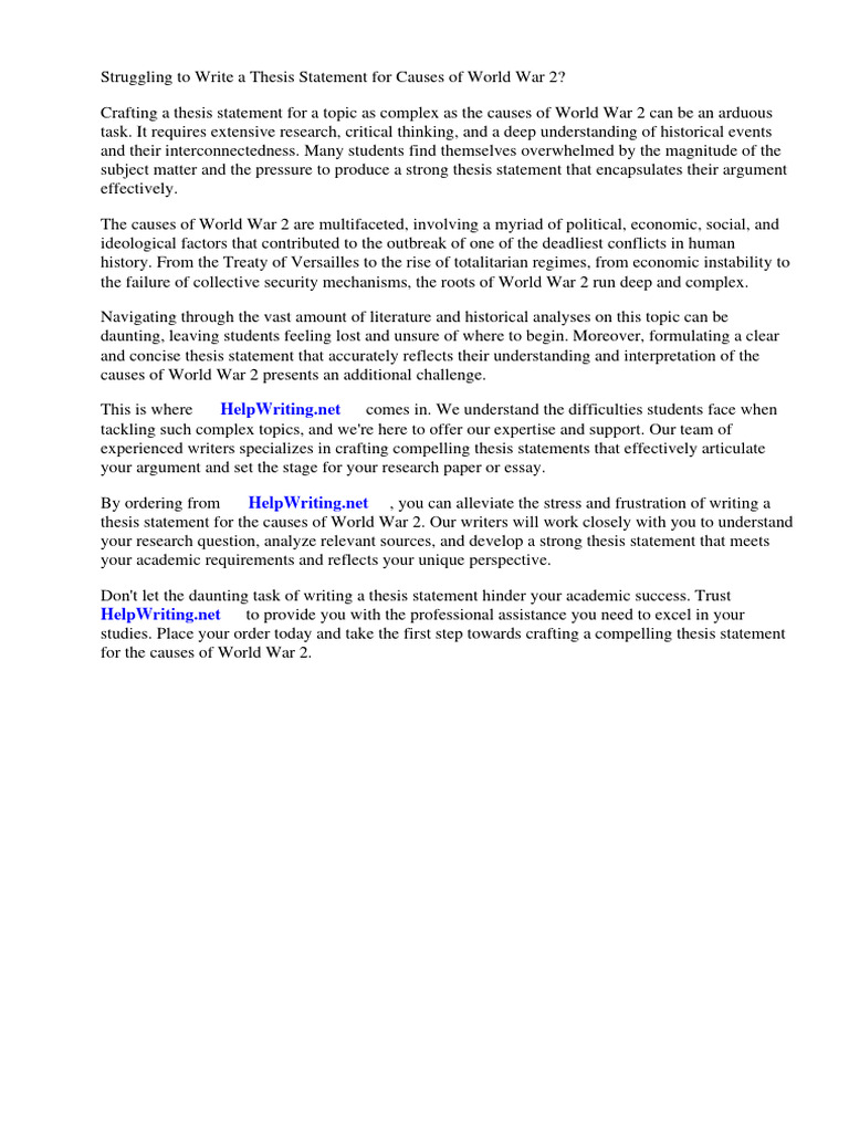 Thesis Statement For Causes of World War 2 | PDF | World War I | Treaty Of Versailles