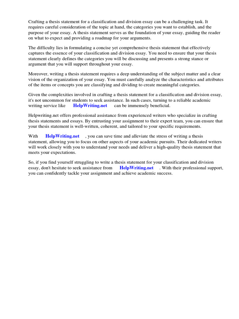 Thesis Statement For Classification and Division Essay | PDF | Essays | Statistical Classification