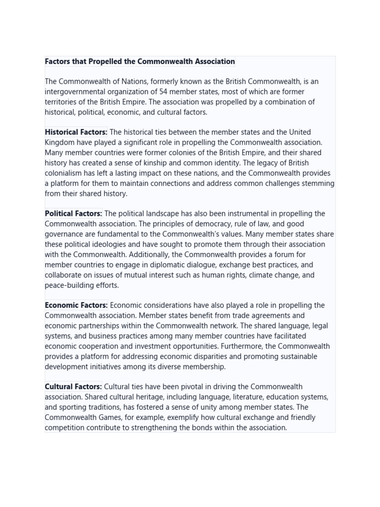 Factors That Propelled The Commonwealth Association | PDF | Commonwealth Of Nations | Mediation