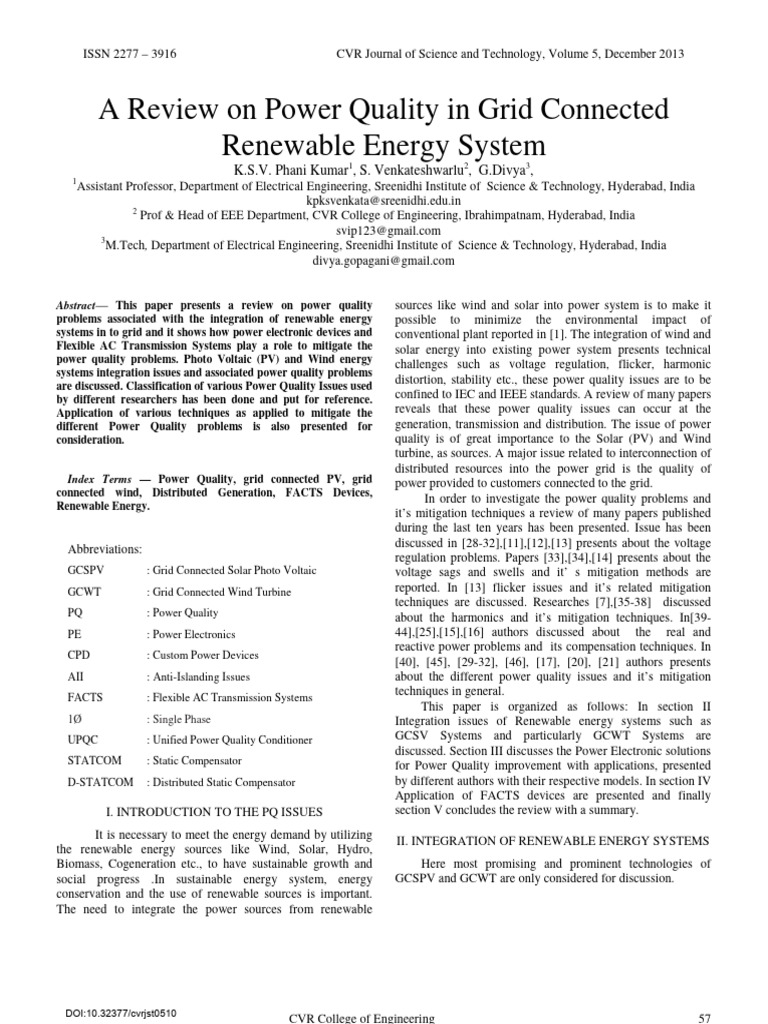 A Review On Power Quality in Grid Connected Renewable | Download Free PDF | Power Electronics ...
