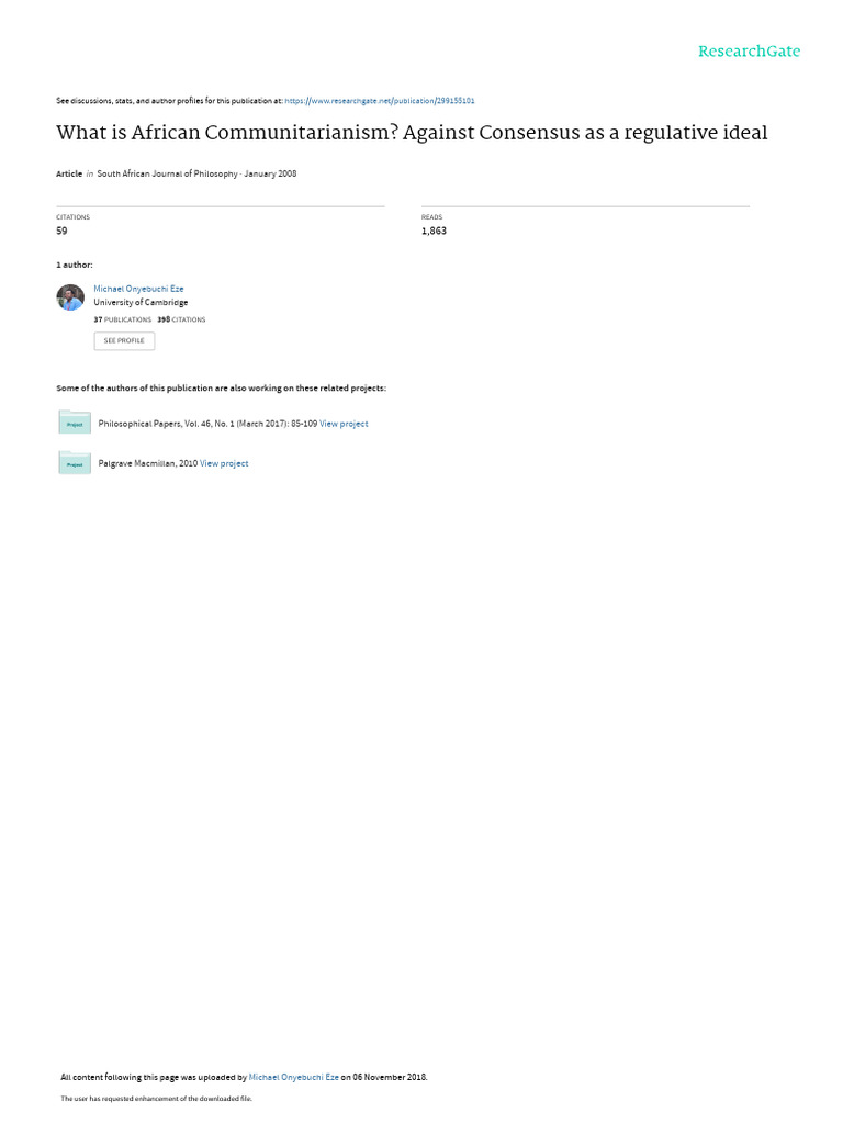 Eze, Michael Onyebuchi. What Is African Communitarianism | PDF ...