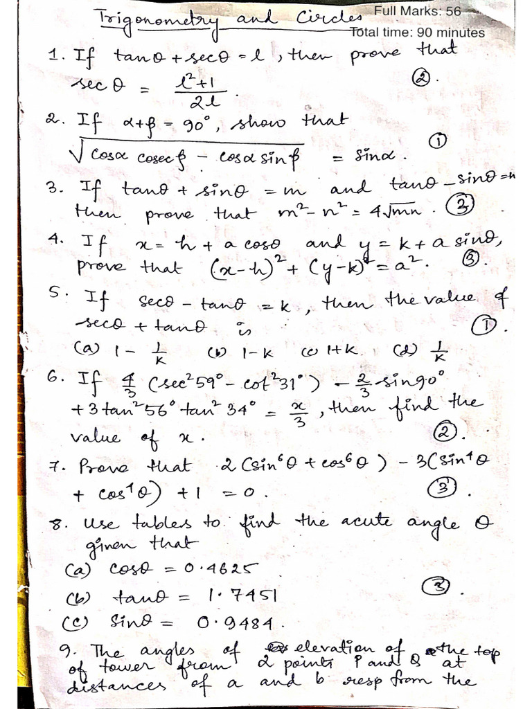 Icse X Trig N Circles | PDF