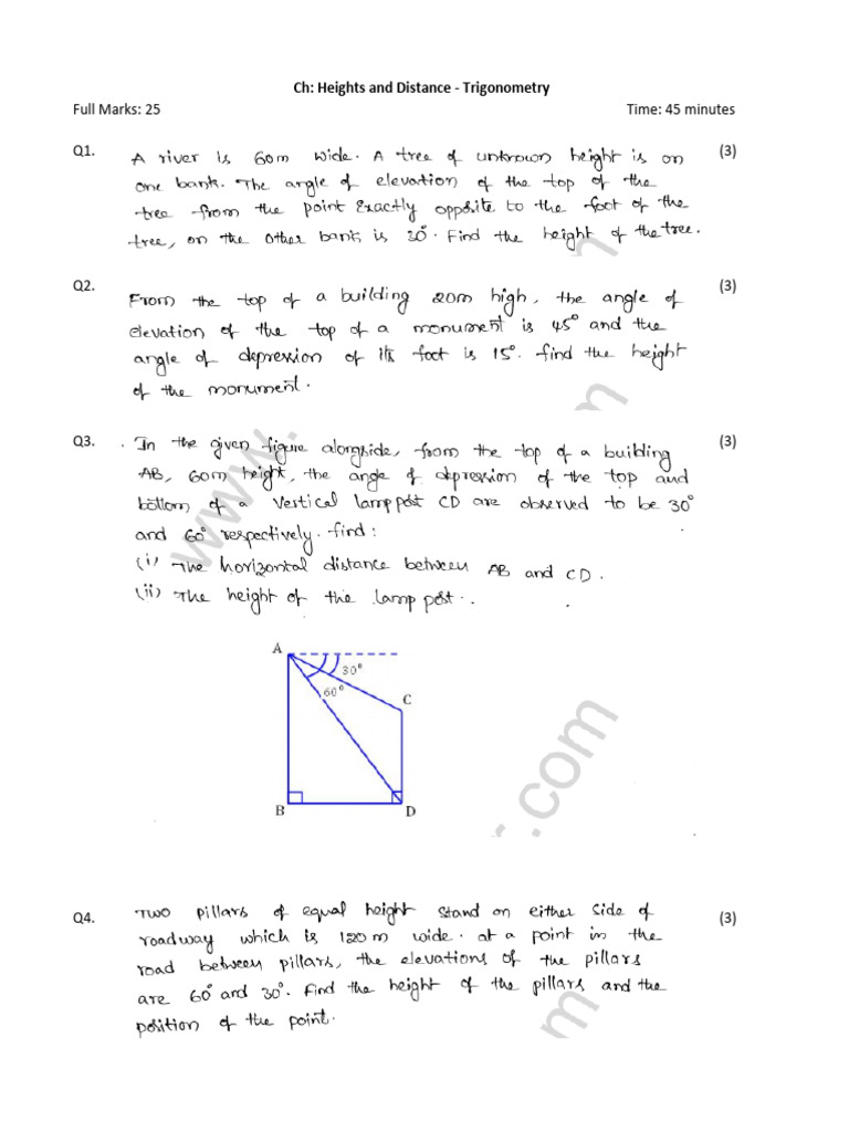 Heights and Distance Trigo Test | PDF | Teaching Methods & Materials