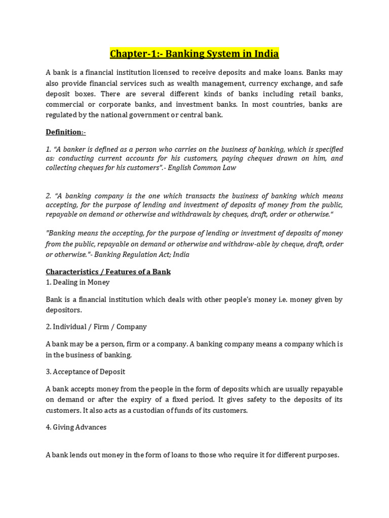 Chap 1. Banking System in India | PDF | Banks | Transaction Account