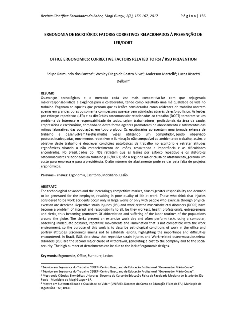 Ergonomia De Escritorio Pdf Fatores Humanos E Ergonomia Músculo