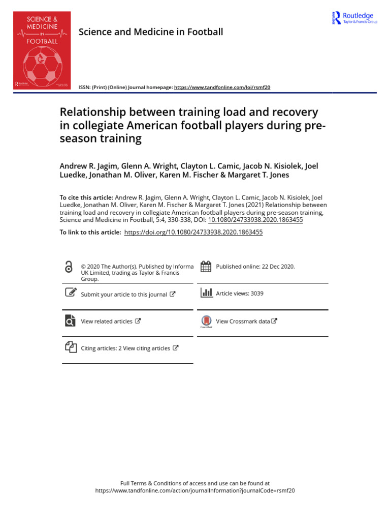 Relationship Between Training Load and Recovery in Collegiate American ...