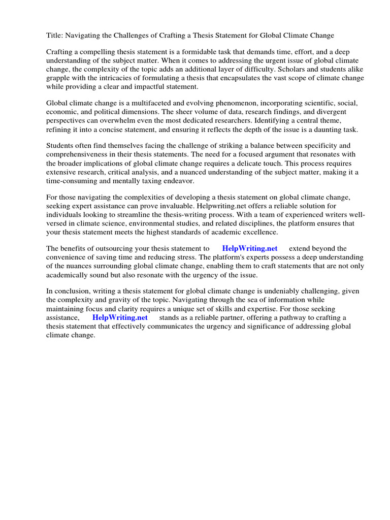 Thesis Statement For Global Climate Change | PDF | Climate Change ...