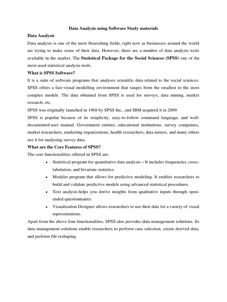 Data Analyis Using Software Study Materials | Download Free PDF | Spss ...