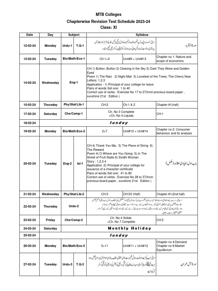 XI Revise Chapter Wise Revisoin Test 2023-24 | PDF | Science